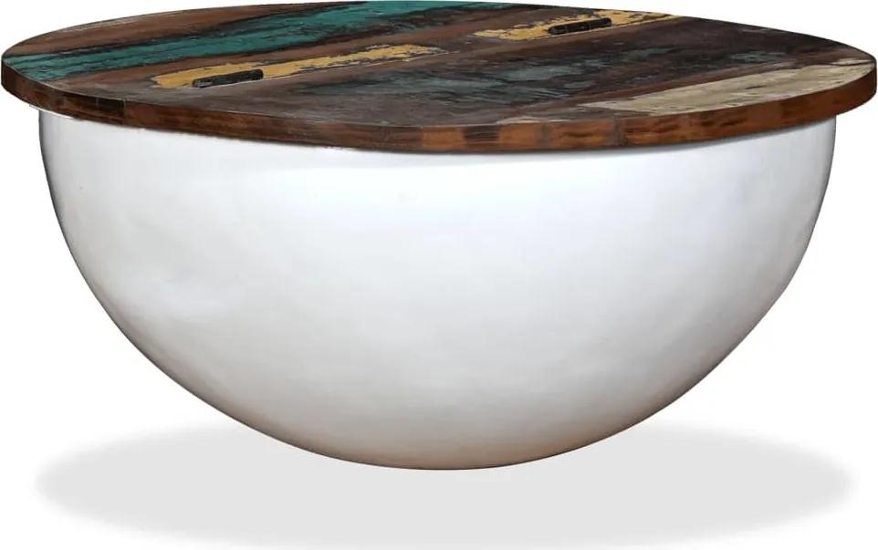 vidaXL Konferenční stolek, masivní recyklované dřevo, , tvar misky [245258] Barva: Bílá