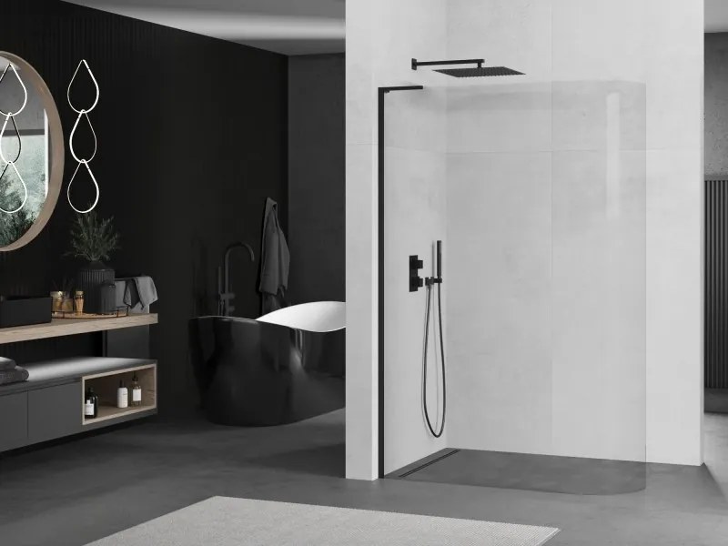 Mexen Kioto L, sprchová zástěna Walk-In 110 x 200 cm, 8mm čiré sklo, černý profil, 800-110-103-70-06