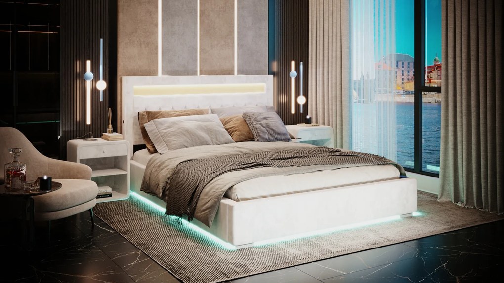 K&M postele Boxspring postel INFINITY s úložným prostorem a LED a USB Velikost postele: 200 × 200 cm, Výběr matrace: Oboustranná pružinová matrace - …