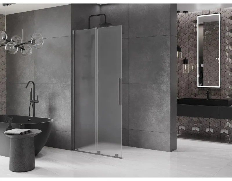 Mexen Velar, sprchová zástěna s posuvnými dveřmi Walk-in 110 x 200 cm, 8mm sklo námraza, grafit broušený, 871-110-000-33-66