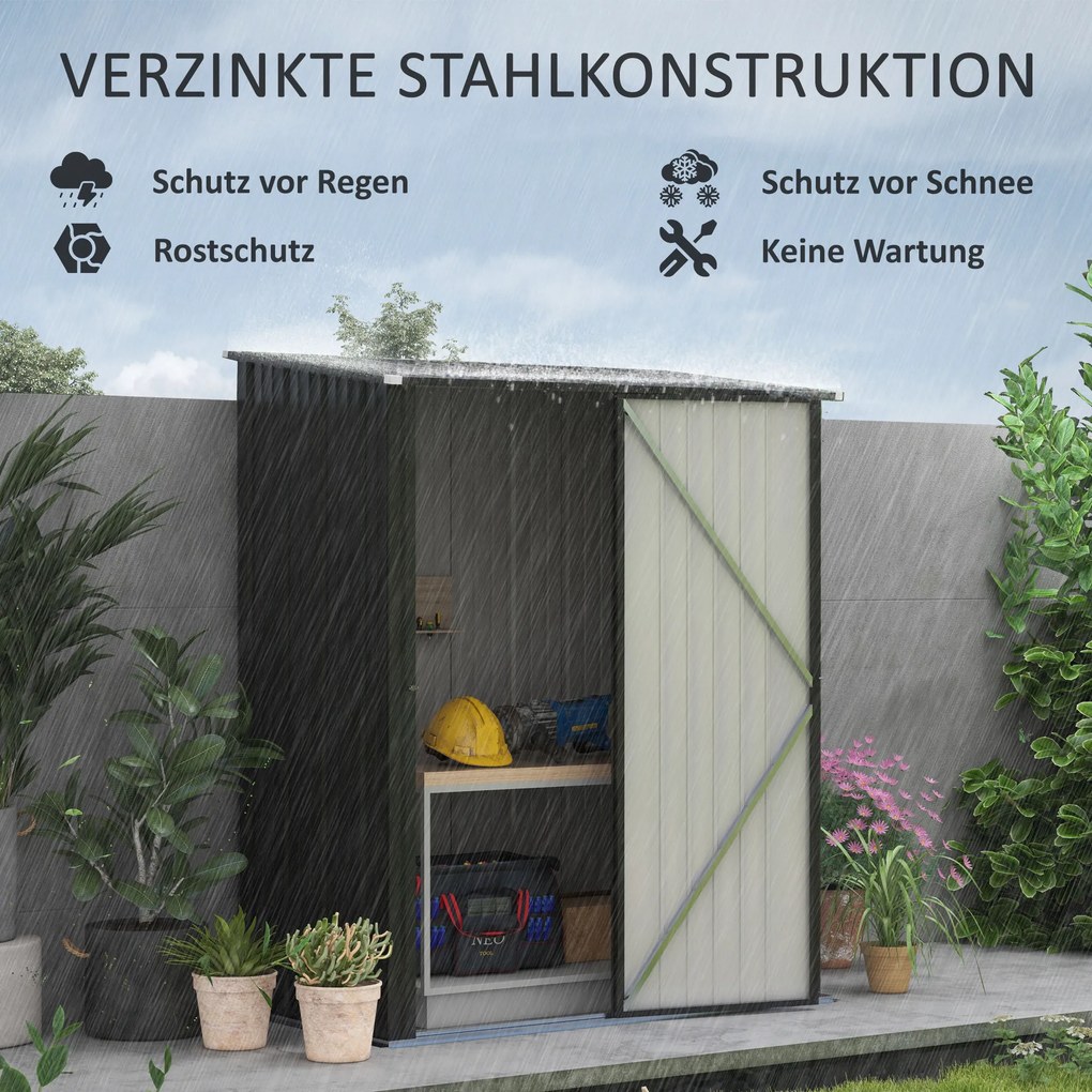 Outsunny zahradní přístřešek 1,34 m² Uzamykatelný zahradní přístřešek se střechou z pozinkované oceli, 161,5x94,5x196cm, černý