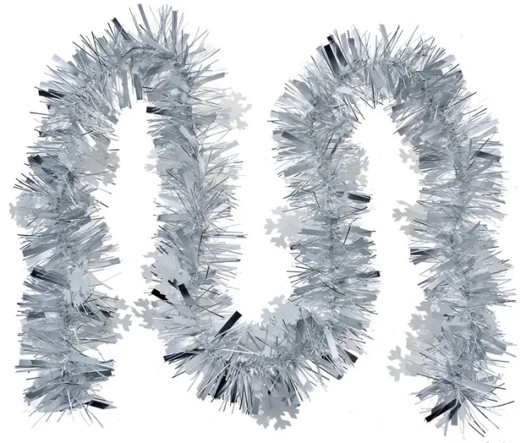 Stříbrný vánoční řetěz na stromeček s bílými vločkami Dirckje – 200 cm