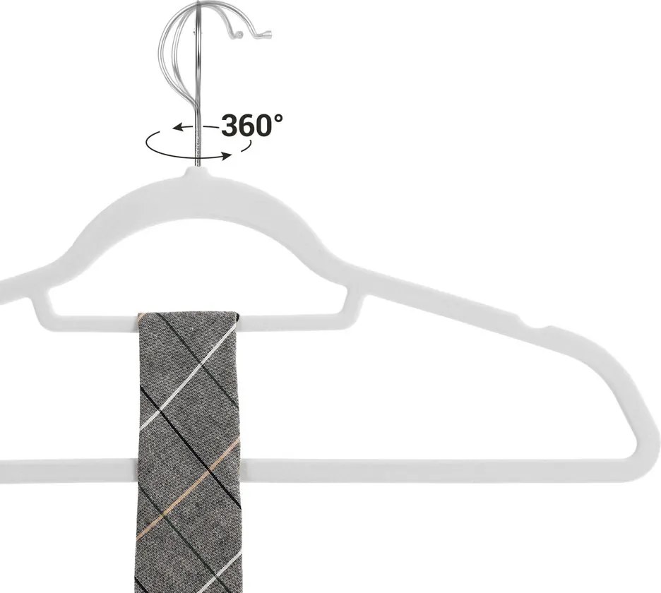 Sada sametových protiskluzových ramínek CHIC, 50 ks, bílá SongmicsHome