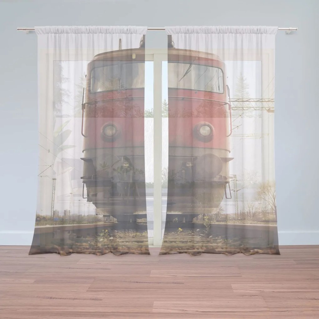 Sablio Záclony Červený vlak na kolejích: 2ks 150x250cm