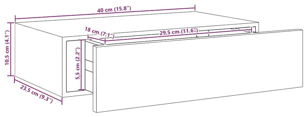 vidaXL Marketos Nástěnné police se zásuvkou 2 ks dub 40 x 23,5 x 10 cm MDF