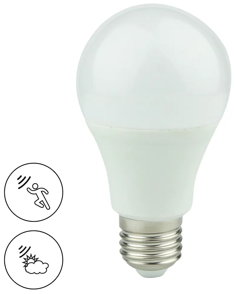 LED žárovka E27 teplá 3000k 9w 820 lm pohybový senzor a senzor soumraku