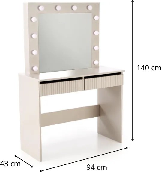 Toaletní stolek HOLLYWOOD s LED osvětlením 94 cm kašmírový
