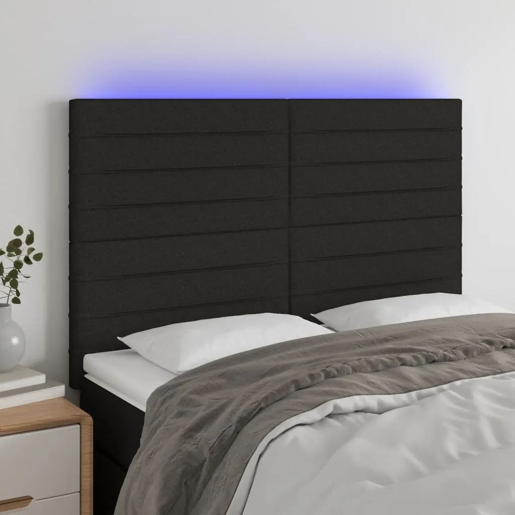 Čelo postele s LED černé 144x5x118/128 cm textil 3122564