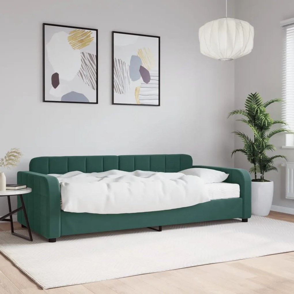 Válenda s matrací tmavě zelená 90 x 200 cm samet 3196907
