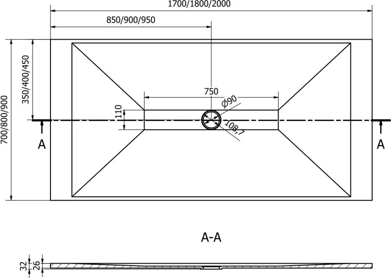Mexen Toro, SMC obdélníková sprchová vanička 200 x 90 cm, černá matná, 43709020