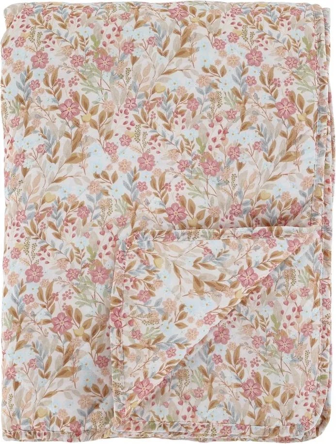 Růžovo-modrý prošívaný přehoz s květy Flowers Aix Quilt - 130*180 cm