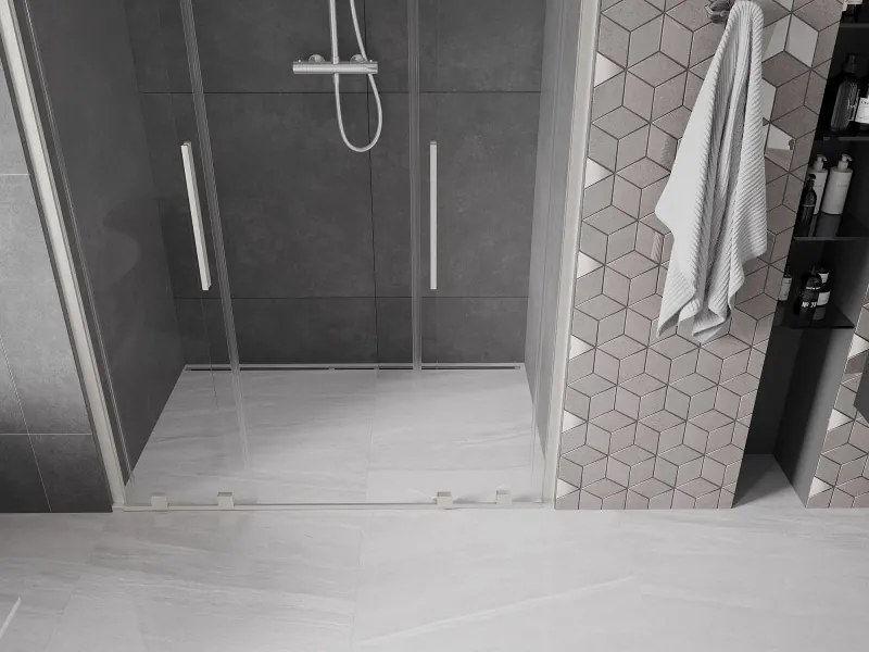 Mexen Velar L Duo, posuvné sprchové dveře do otvoru 140 cm, 8mm čiré sklo, broušená ocel, 871-140-003-02-97