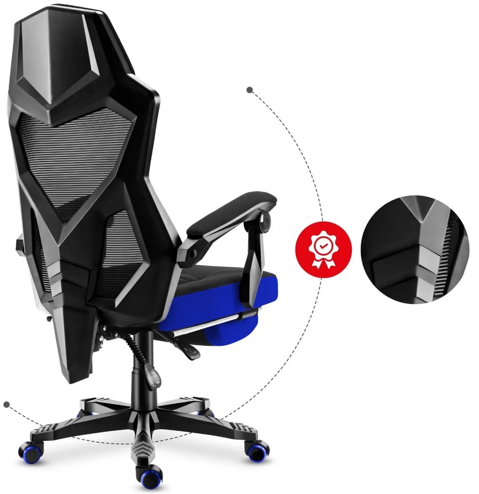 Ergonomické herní modré křeslo s opěrkou nohou COMBAT 3.0
