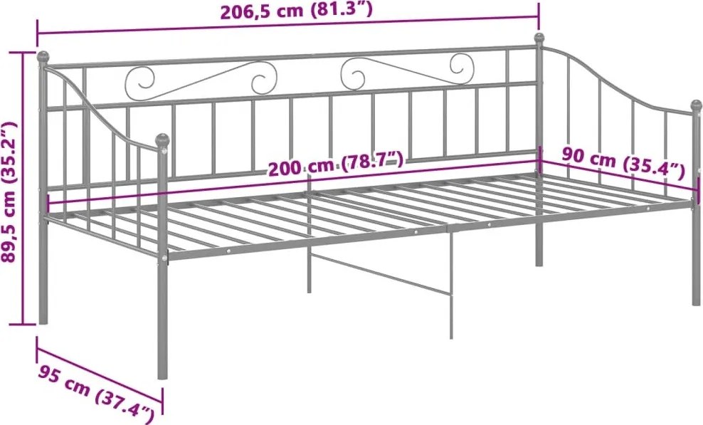 vidaXL Rám postele/pohovky kovový 90 x 200 cm [324773] Barva: Šedá
