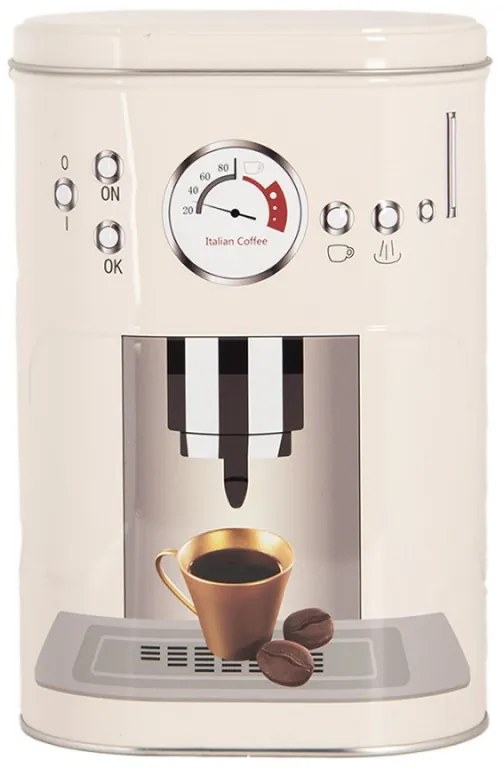 Béžová plechová dóza na kávu Coffee machine – 20x13x9 / 18x11x7 cm