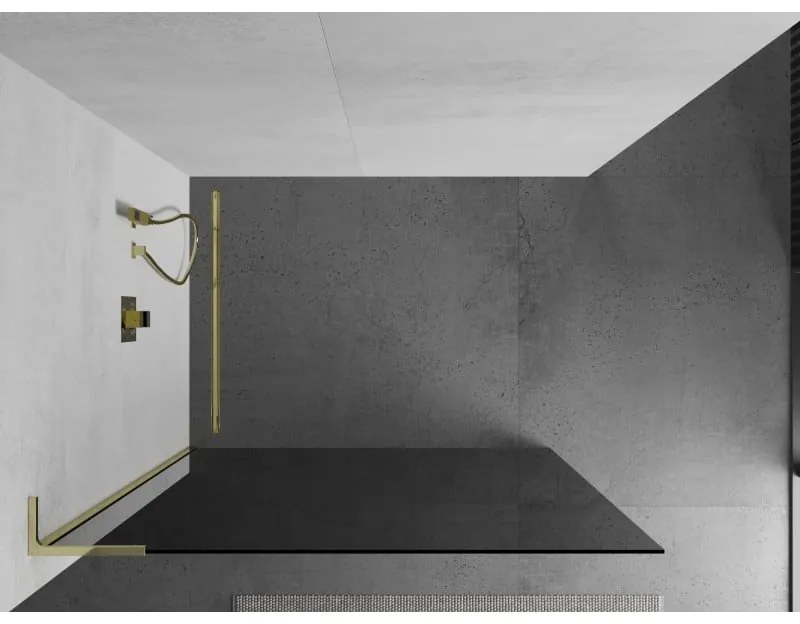 Mexen Kioto L, sprchová zástěna Walk-In 90 x 200 cm, 8mm šedé sklo, zlatý lesklý profil, 800-090-103-50-40