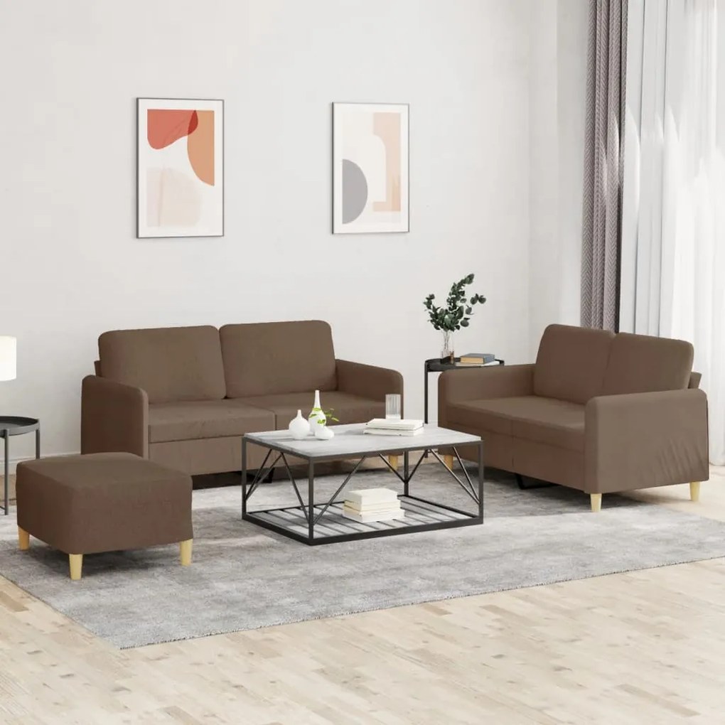 3dílná sedací souprava s poduškami hnědá textil 3202097