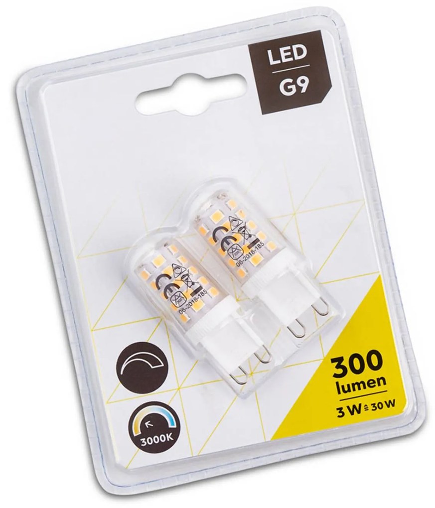 LED žárovka s paticí G9 3W, 3 000 K, externě stmívatelná, sada 2 kusů