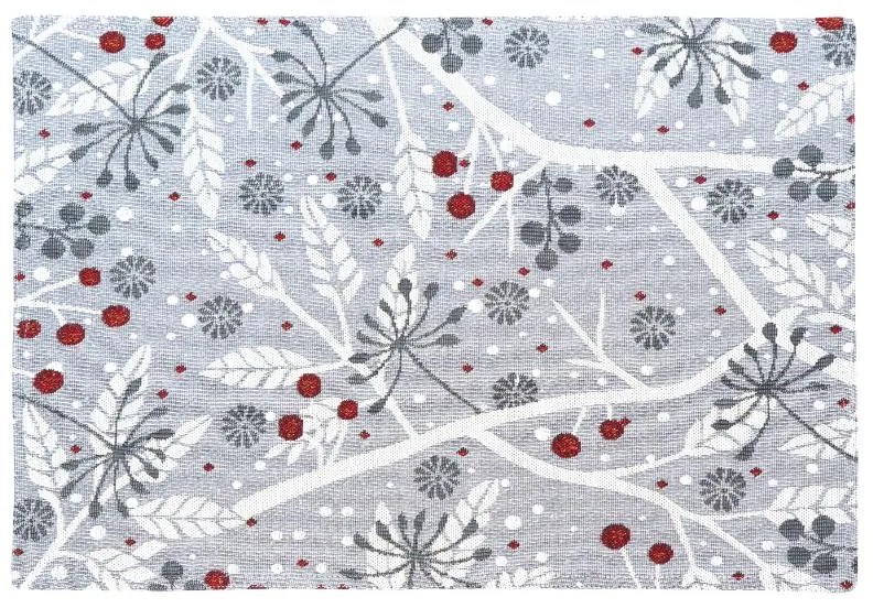 SCANquilt prostírání MOTIV listy, bobule šedočervená běhoun delší strana 100-170 cm