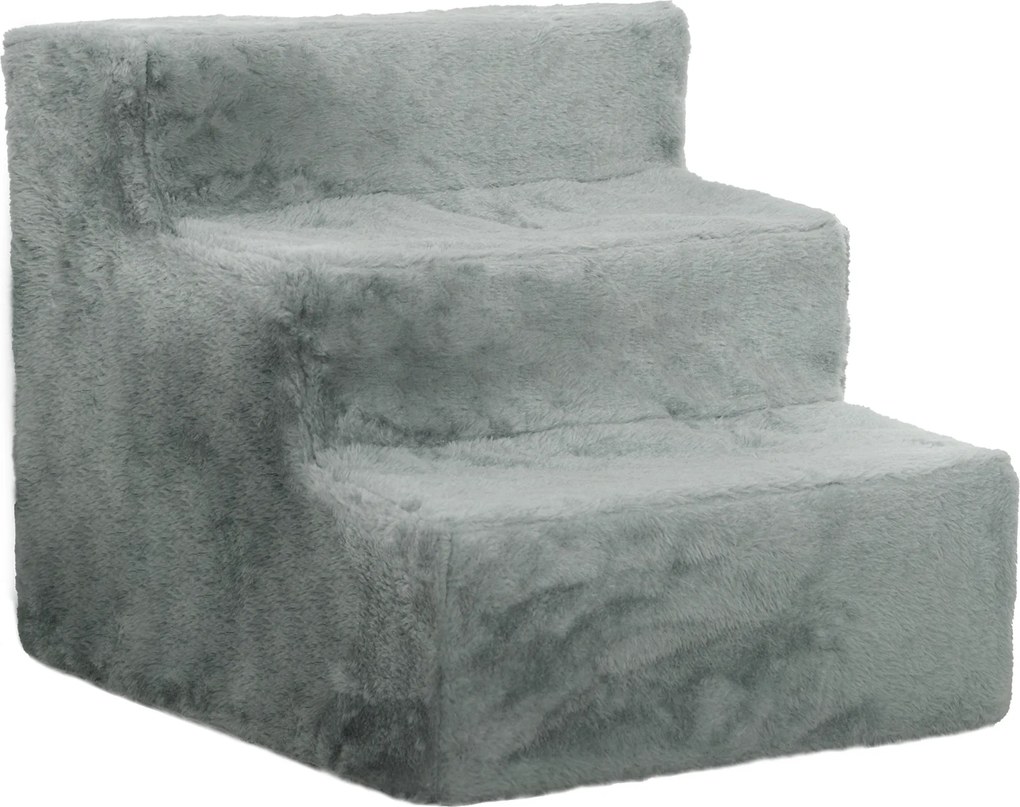 PawHut schody pro psy 3 stupně 35 cm schody pro domácí mazlíčky s plyšovým vzhledem, schody pro kočky do postele, na pohovku, pro kočky do 5 kg, svět…