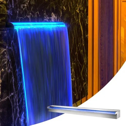 Barevné LED přelivy do bazénu s vodopádem z nerezové oceli 120 × 11,5 × 8 cm