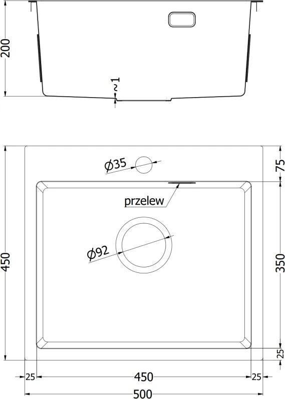 Mexen Solix, 1-komorový nerezový dřez 500 x 450 mm, broušená ocel, 6402501000-01