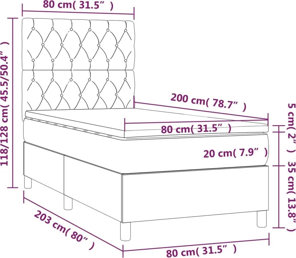 vidaXL Box spring postel s matrací a LED 80x200 cm samet [3136270] Barva: Černá