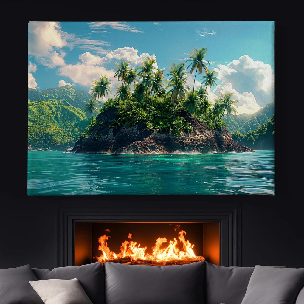 Obraz na plátně - Skalnatý palmový ostrov FeelHappy.cz Velikost obrazu: 150 x 100 cm