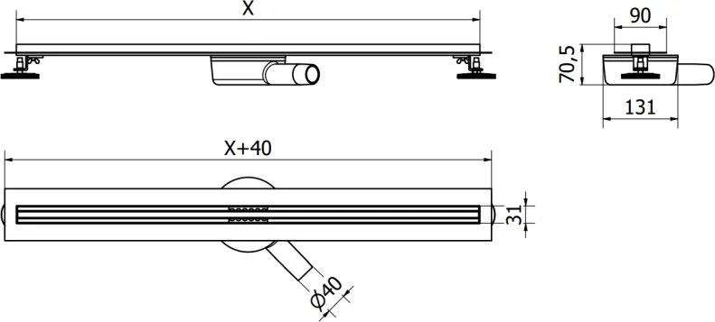 Mexen Flat 360° Slim sprchový žlab 90 cm, broušený grafit, 1E41090