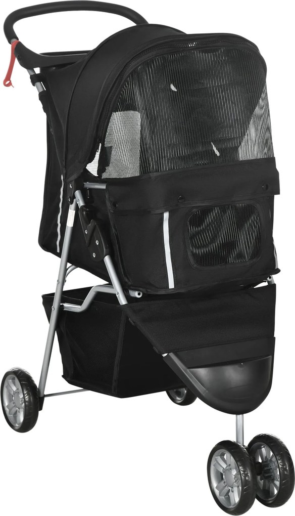 Skládací kočárek PawHut pro psy - kočárek pro malé psy s úložným košíkem, síťovými okny a 2 univerzálními koly, nosnost 15 kg, rozměry 75x45x97 cm, č…