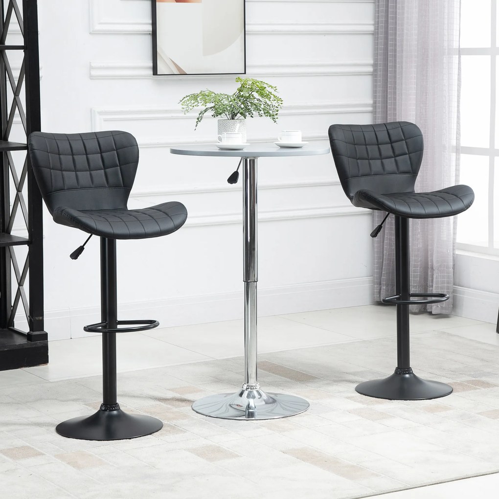 HOMCOM barová židle sada 2 ks retro design výškově nastavitelná 360° otočná černá kůže pro domácí kancelář stabilní 47 x 51,5 x 89-109 cm