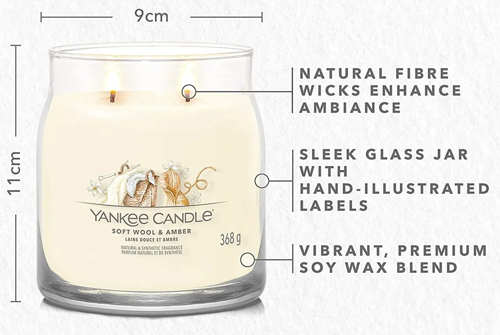 Yankee Candle vonná svíčka Signature ve skle střední Soft Wool & Amber 368g
