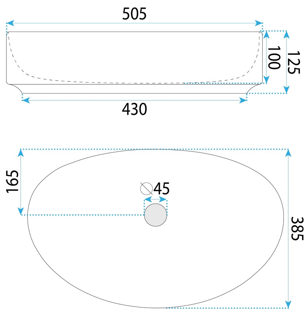 Keramické umyvadlo na desku REA Sabina 50x38,5 cm bílé