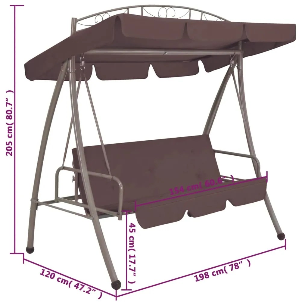 vidaXL Marketos Zahradní rozkládací houpačka se stříškou kávová