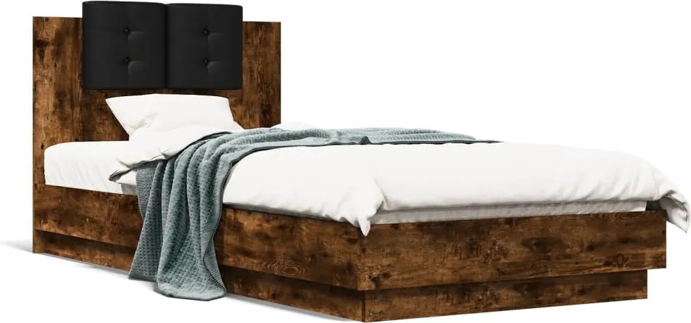 Rám postele s čelem kouřový dub 100 x 200 cm kompozitní dřevo 3209937