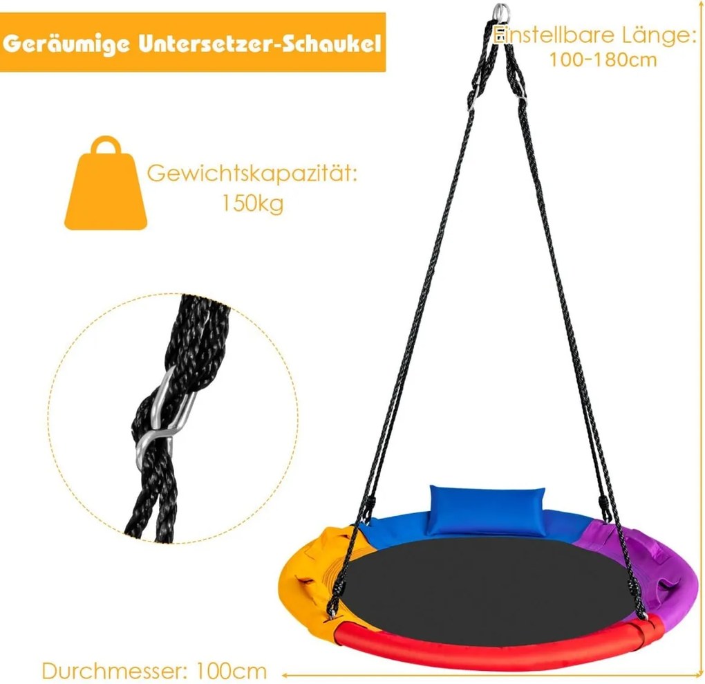 Costway Houpačka Ø 100 cm s nastavitelným provazovým talířem 100 - 180 cm
