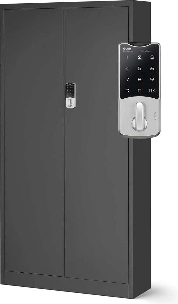 Kovová kancelářská skříň na dokumenty s číselným zámkem, antracitová, 900x1850x400 mm: DANIEL