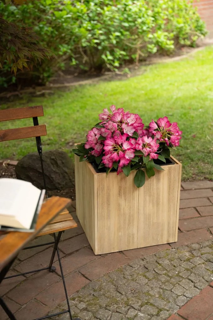 Dřevěný květináč BLOCK, akácie, výška 43 cm, hnědý