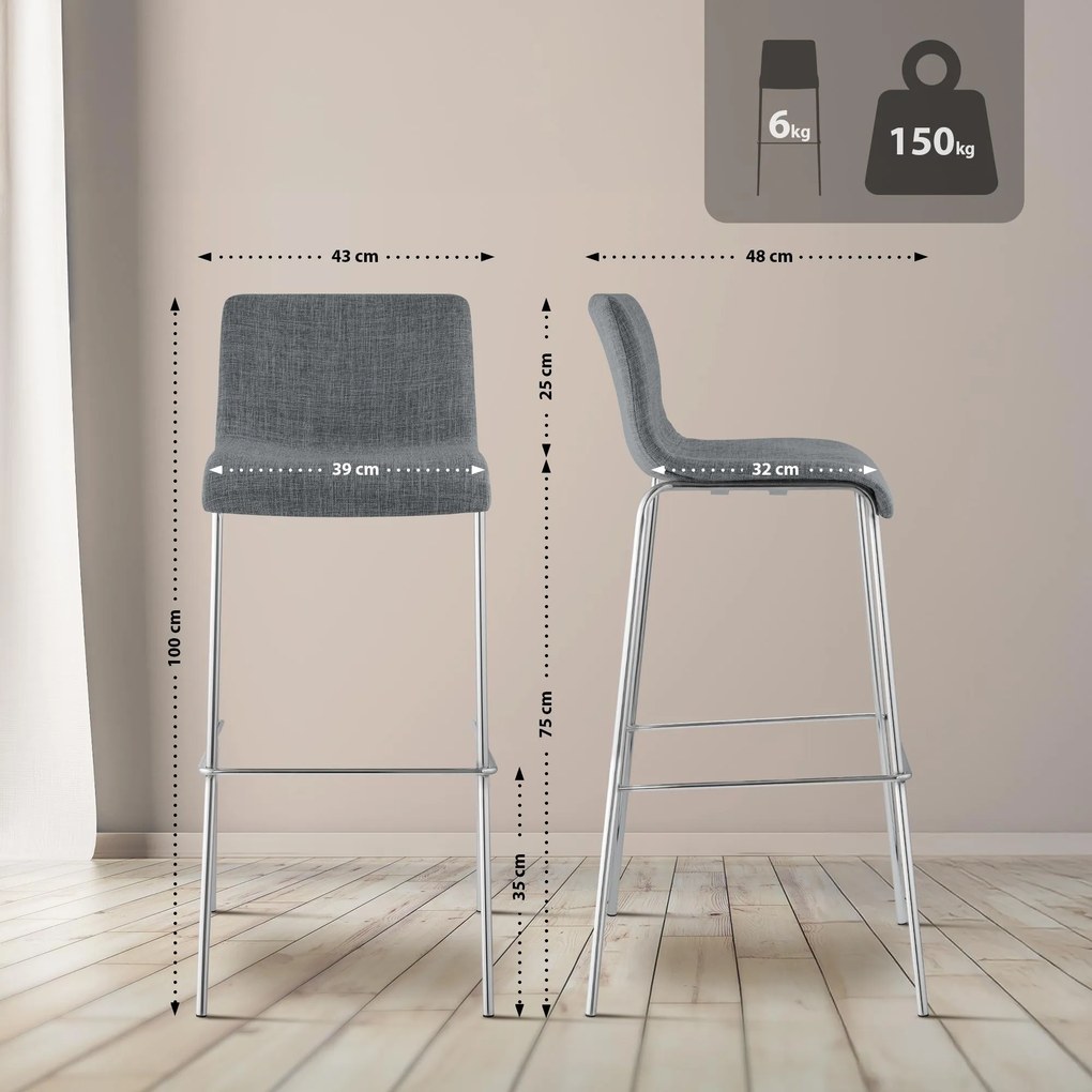 Barová židle Hoover látka čtyřnohá konstrukce chromovaná konstrukce – světle šedá