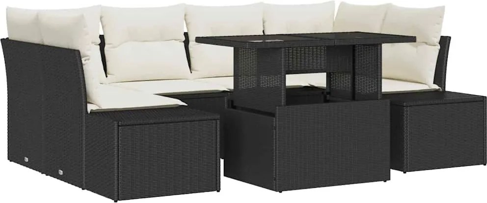 Set pohovek 7 ks Černá a krémová polyratan 3349113