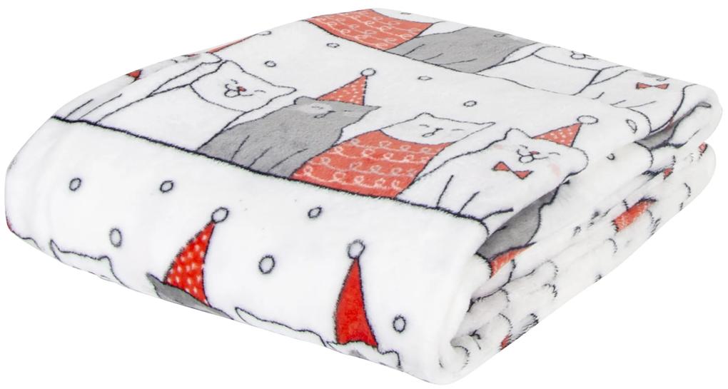 Vánoční deka z mikrovlákna SANTA CAT bílá 150x200 cm mall VO