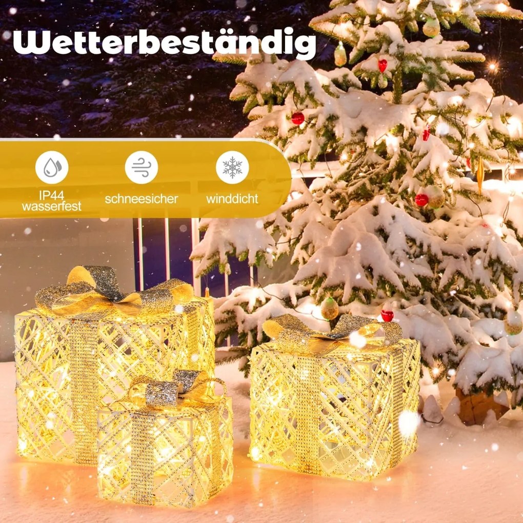Costway Sada 3 dárkových krabiček LED s 48 Teplými bílými LED světly