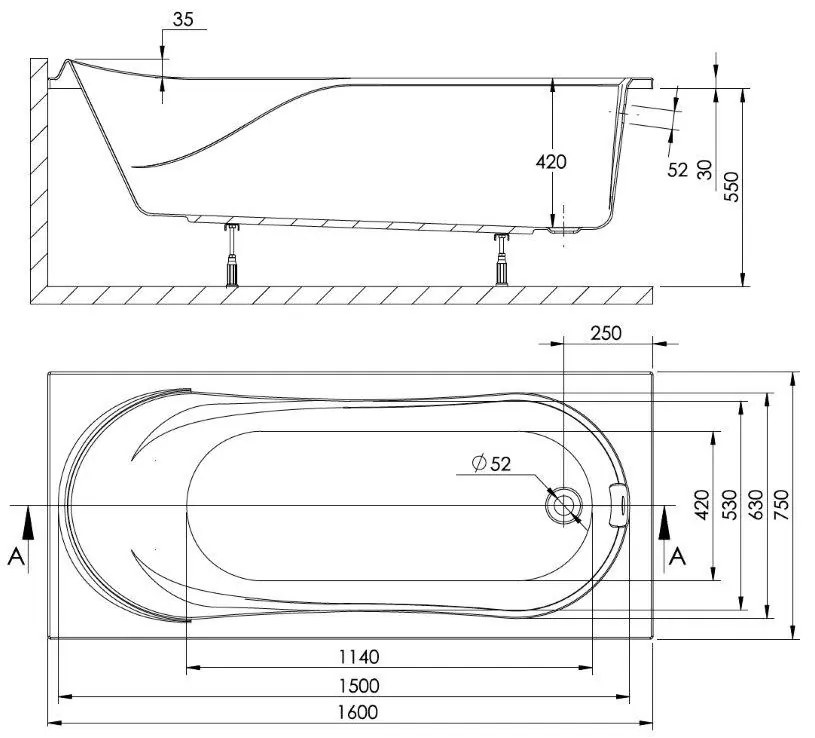 Scansani Wivea akrylátová vana Délka vany: 150cm