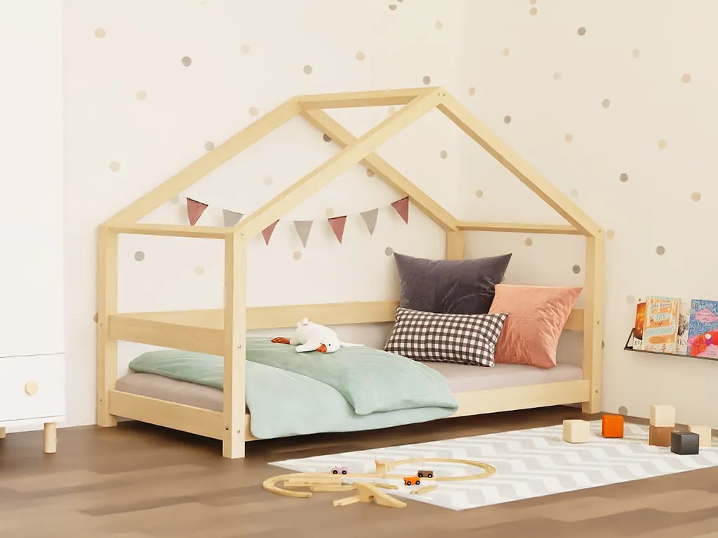 Benlemi Dětská postel domeček LUCKY se zábranou Zvolte barvu: Béžová, Zvolte rozměr: 120x190 cm, Zvolte zábranu: Se dvěma zábranami