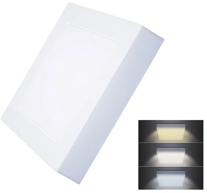 Solight LED mini panel CCT, přisazený, 12W, 900lm, 3000K, 4000K, 6000K, čtvercový