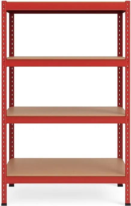 Regál 150x70x30 cm lakovaný 4-policový, nosnost 700 kg - červený - 2ks