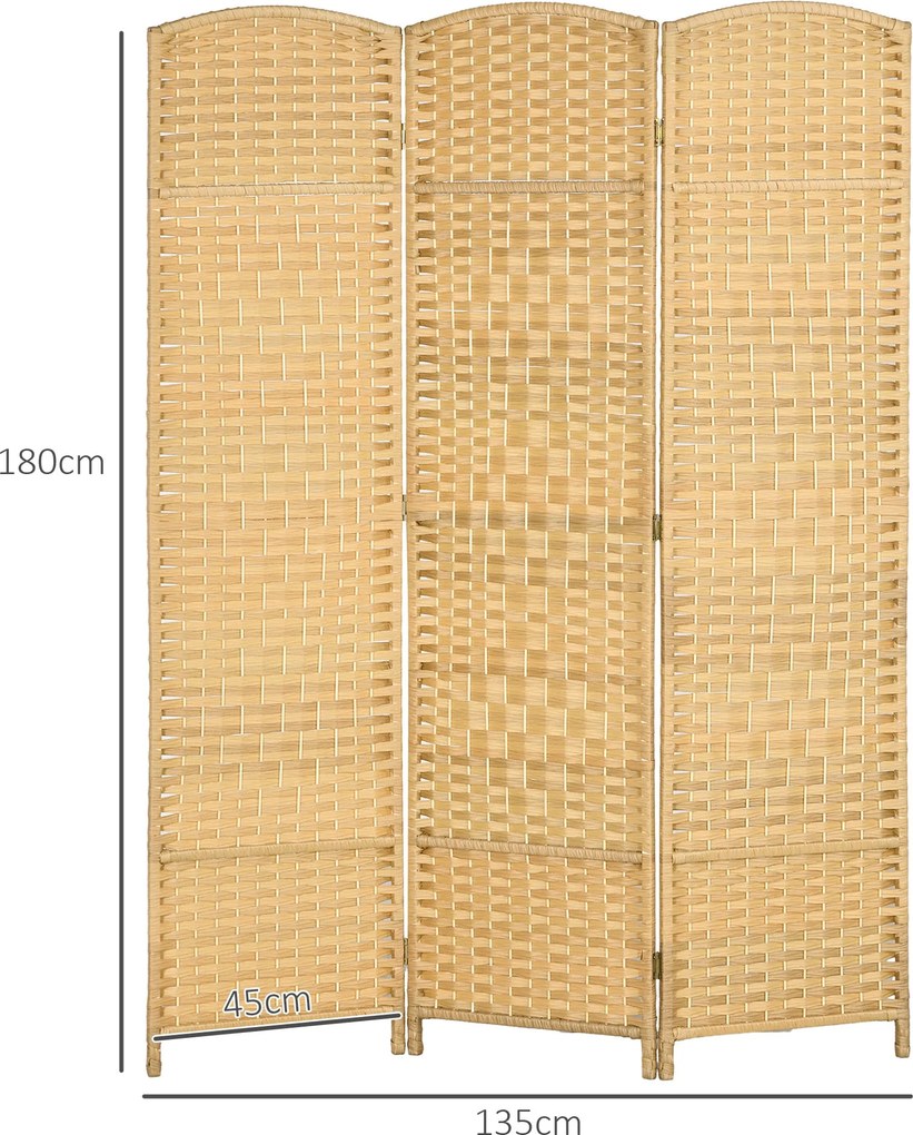 HOMCOM 3-panelový skládací paraván 135x180 cm rozdělovač místností z polypropylenu pro kanceláře a ložnice přírodní