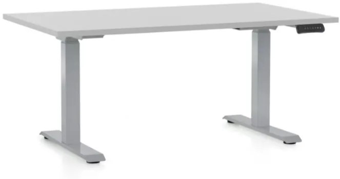 Výškově nastavitelný stůl OfficeTech D, 140 x 80 cm - šedá podnož Barva: Bílá