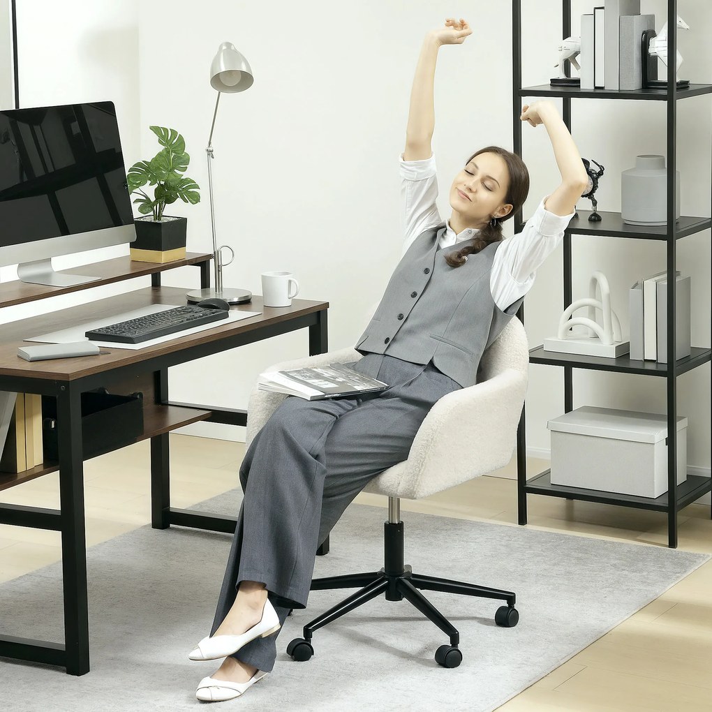 HOMCOM Otočná kancelářská židle na kolečkách, židle ke stolu, fleecová látka, pěna, výškově nastavitelná, home office, krémově bílá