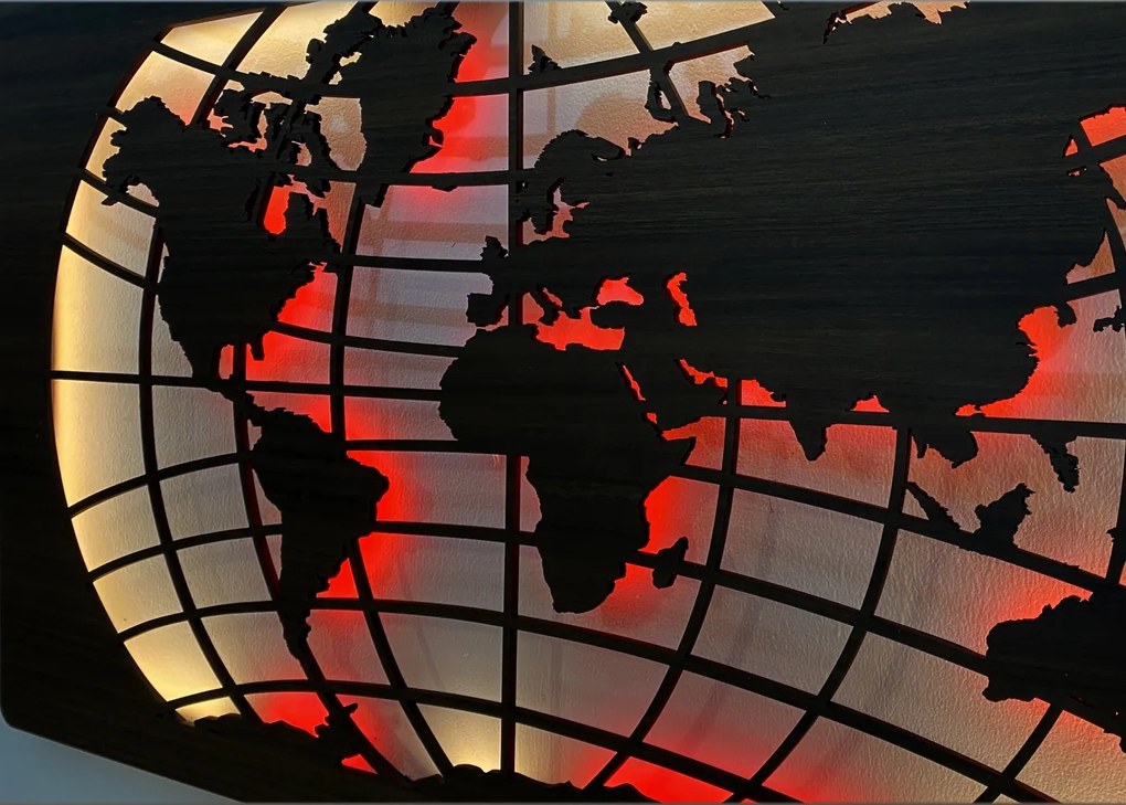 Li-Go "Mapa světa rovnoběžky" světelný RGBW obraz 230V 125x74 cm provedení povrchu: dub